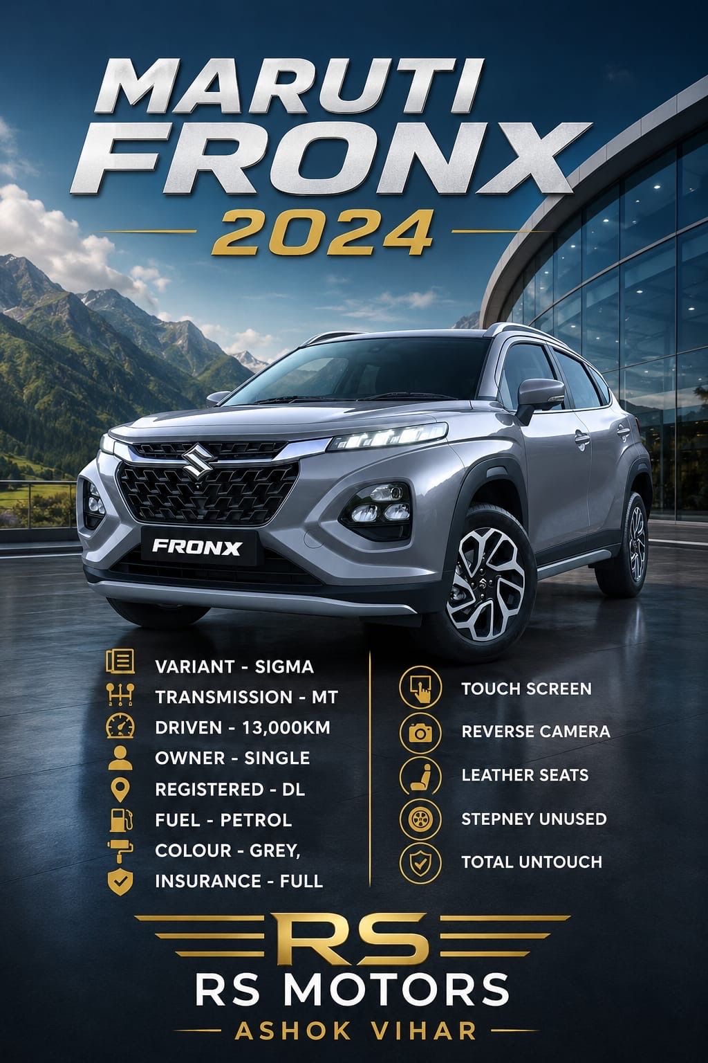Buy Used Maruti FRONX Sigma of 2024 model @ 6,50,000 INR in Delhi ...