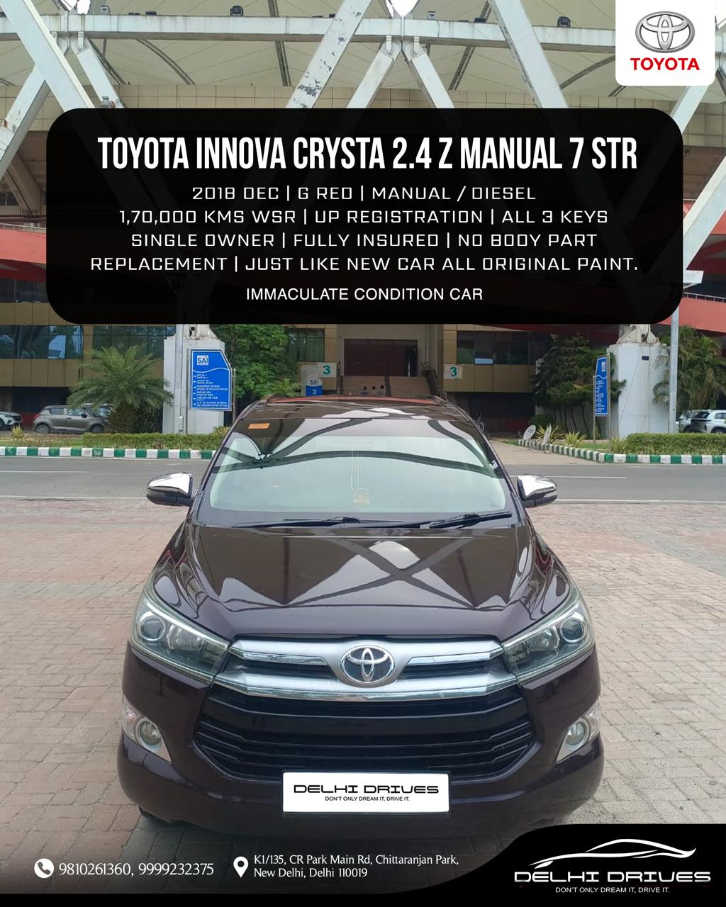 Used 2018 Toyota Innova Crysta 2393 cc Diesel Manual Car in New Delhi ...