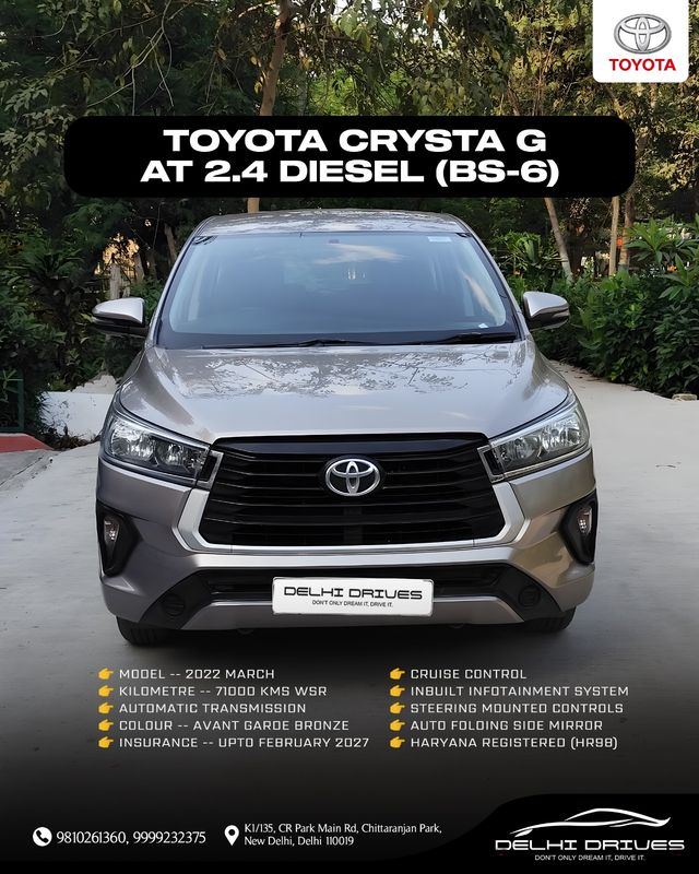 Used 2022 Toyota Innova Crysta 2393 cc Diesel Manual Car in New Delhi ...